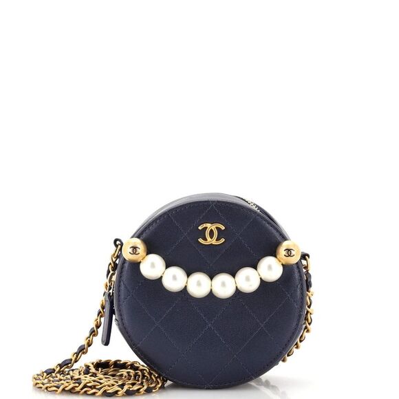 CHANEL | Bags | Chanel Chic Pearls Round Clutch With Chain Quilted ...